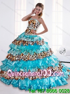 2015 Luxurious Aqua Blue Leopard Printed Sweetheart Aqua Blue ...